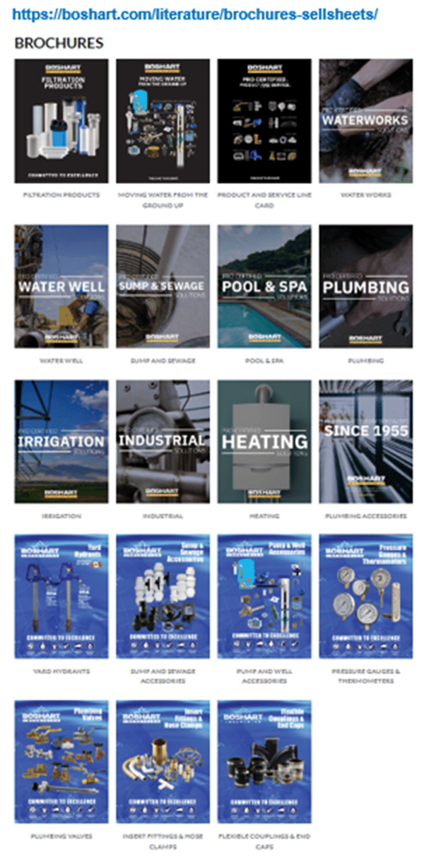 Where can I find Boshart’s product Brochures and Sell Sheets?