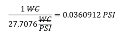 How do I convert inches of water to PSI?
