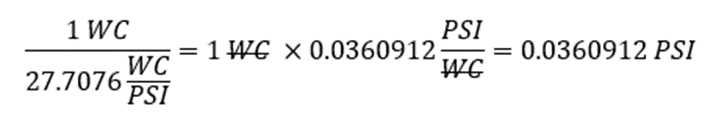 How do I convert inches of water to PSI?