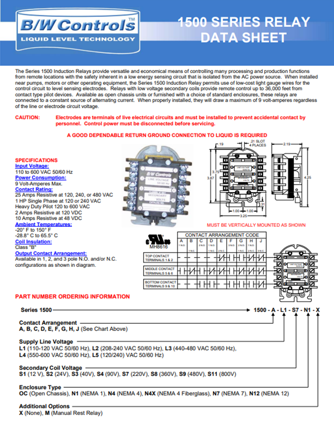 Do you have a B/W 1500 Series Induction Control Relay Data Sheet?