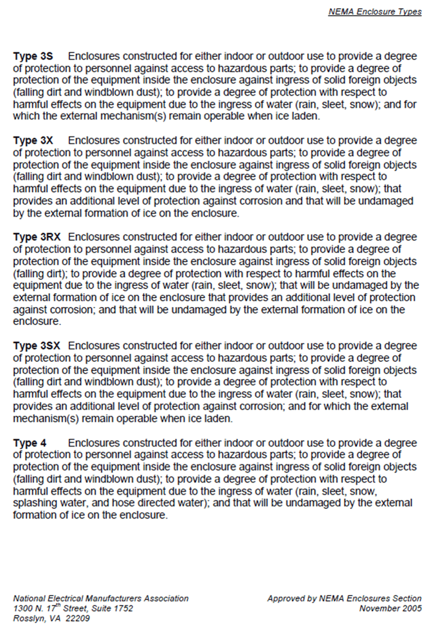 What are the NEMA ratings for electrical enclosures?