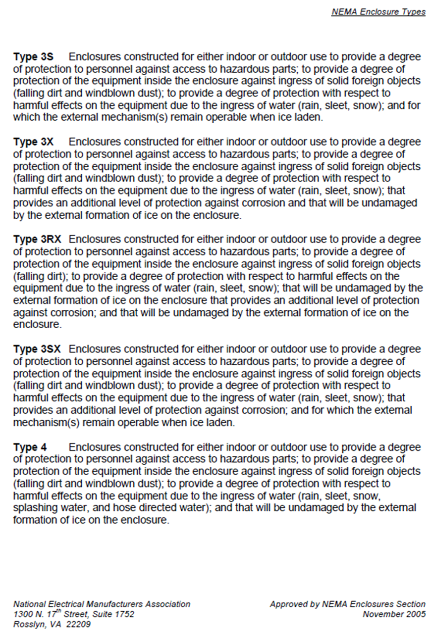 What are the NEMA ratings for electrical enclosures?