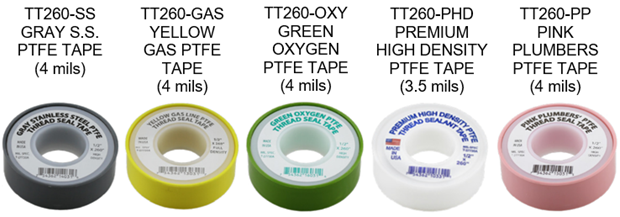 What is the temperature rating of P.T.F.E. thread seal tape?